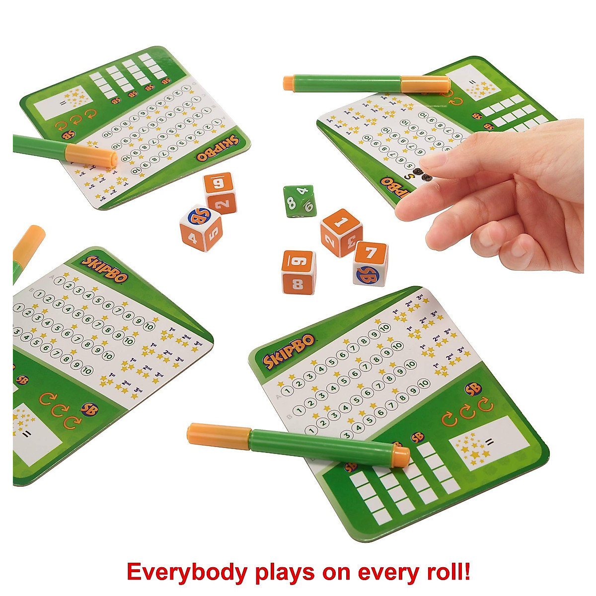 Mattel Games Skip-Bo Roll & Write Family Dice Game with Dry Erase Boards and Markers for 7 Years Old and Up, Multicolor