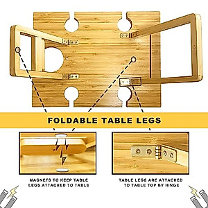 PERLADAR Portable Picnic Table for Wine and Glass, Outdoor Wooden Foldable Champagne Picnic Table, Bamboo Snack & Cheese Tray for Beach/Indoor/Outdoor
