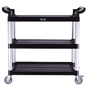 3-Tier Commercial Utility Cart with Wheels, Heavy Duty Rolling Plastic Service Cart, 450 lbs Capacity for Foodservice, Restaurant, Cleaning, Workplace, 42.1'' x 20.1'' x 38.2''