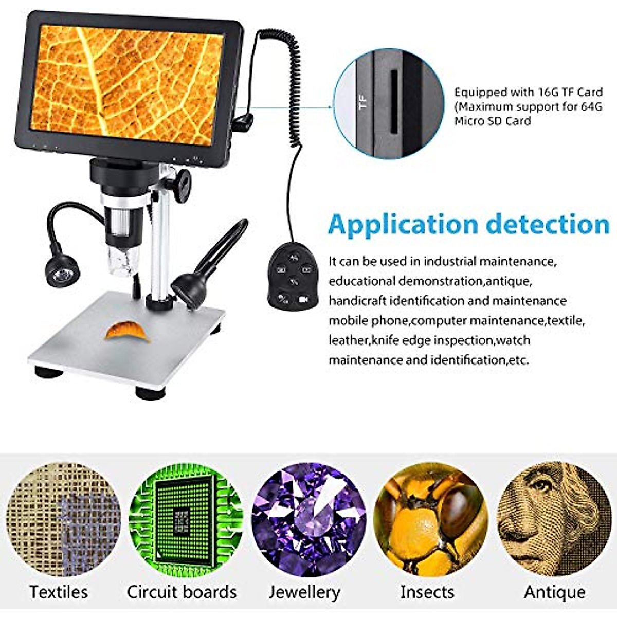 ANNLOV 7" LCD Digital Microscope with 32GB TF Card 1200X Maginfication 1080P Coin Microscope with Wired Remote,12MP Ultra-Precise Focusing Video Camera with 8 LED Fill Lights Windows/Mac Compatible