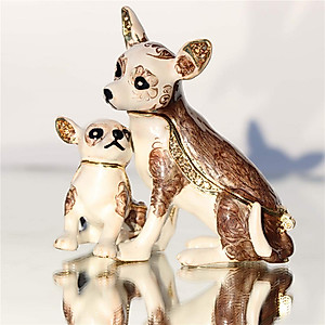 Waltz&F Trinket Box Hinged Hand-painted Chihuahua Mother and son dog Ring Holder