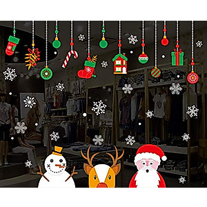 Longten Christmas Window Clings Stickers Santa Claus Reindeer Snowman Removable Vinyl Christmas Tree DIY Wall Window Door Mural Decal Sticker for Showcase