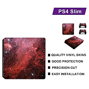 FOTTCZ Whole Body Vinyl Sticker Decal Cover for Playstation 4 Slim Console and Two Controller - Red Nebular