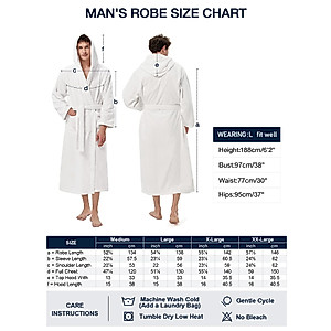 SIORO Terry Cloth Robes for Men Cotton Towel Hooded Bathrobe Long Bath Big & Tall Loungewear Bathroom Swimming Pool Bath Fluffy House Coat, Ink Blue X-Large