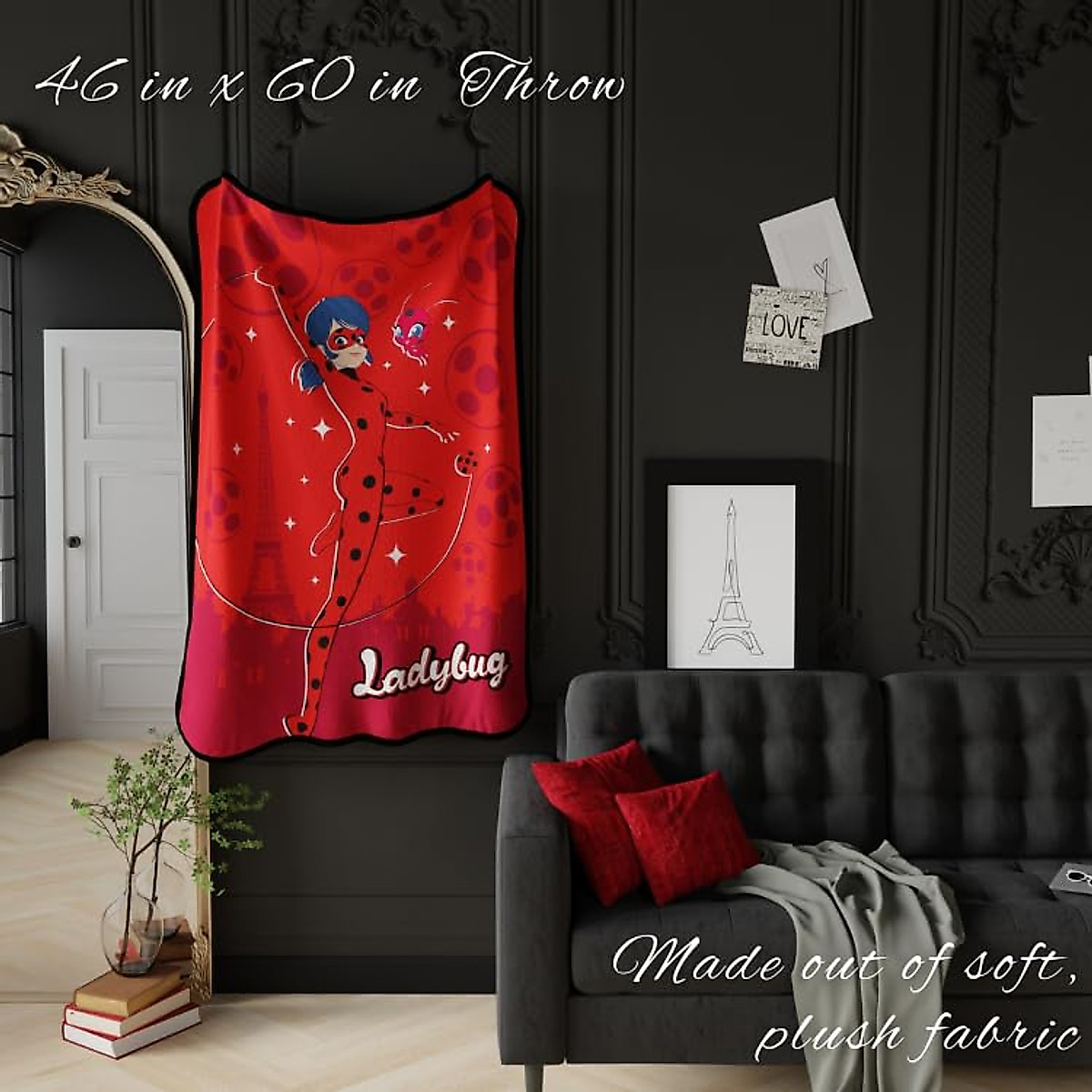 Franco Miraculous: Tales of Ladybug and Cat Noir Kids Bedding Super Soft Micro Raschel Throw, 46 in x 60 in, (Officially Licensed Product)