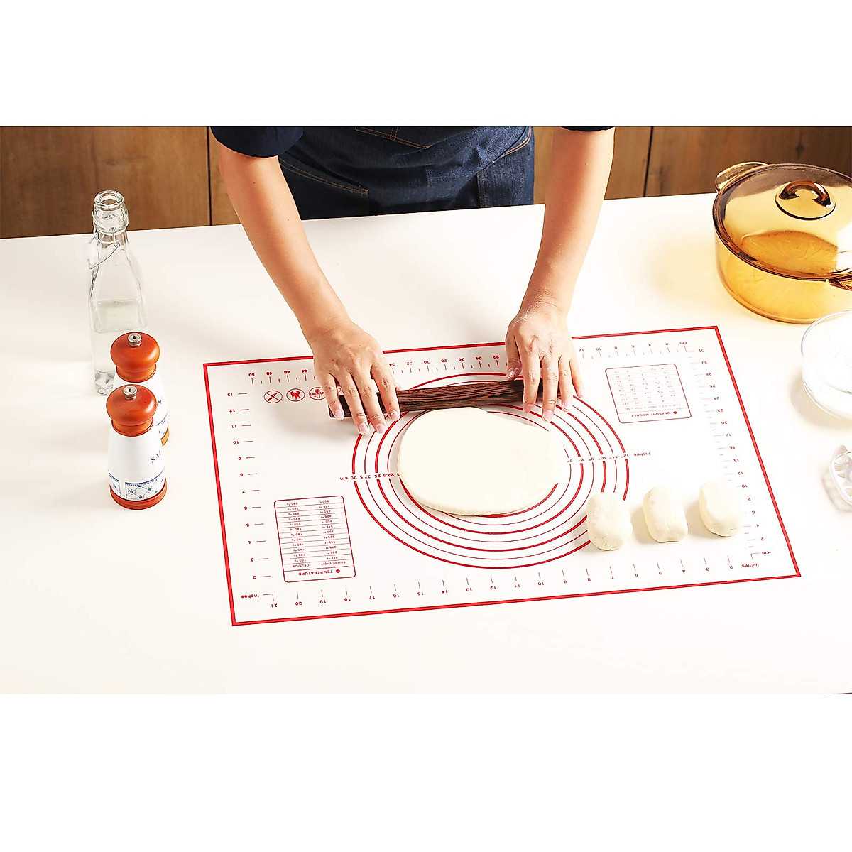BESORICH Silicone Baking Mat 100% Non-Slip with Measurement Counter Mats, Dough Rolling Mat, Pie Crust Mat 16 x 24 Inches - Red