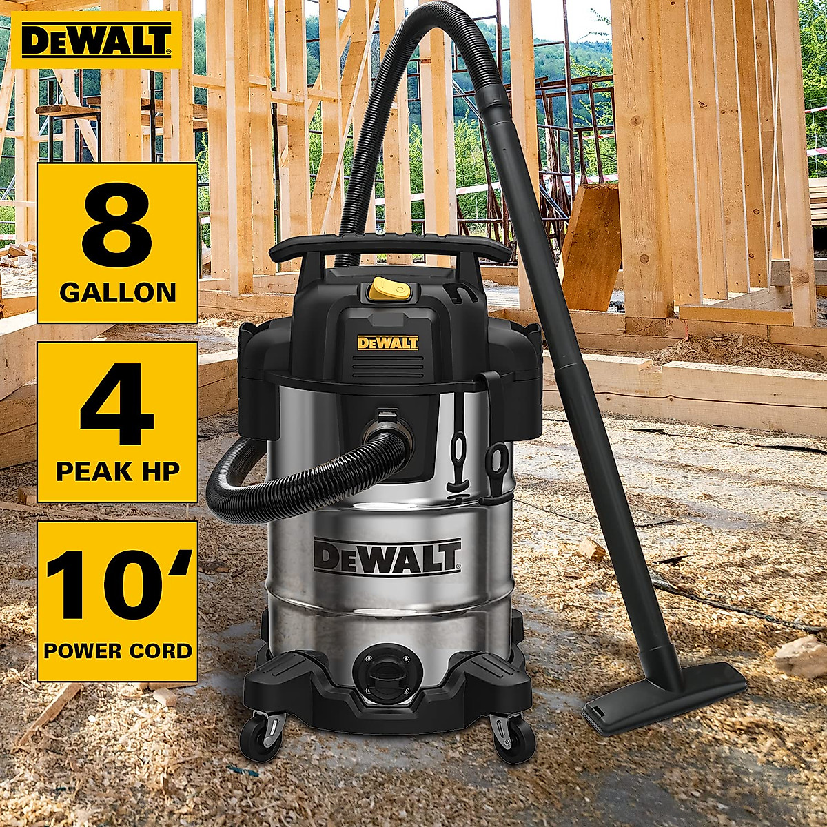 DeWalt DXV08S Wet/Dry Vacuum 8 Gallon 4 Peak HP, Stainless Steel, Silver