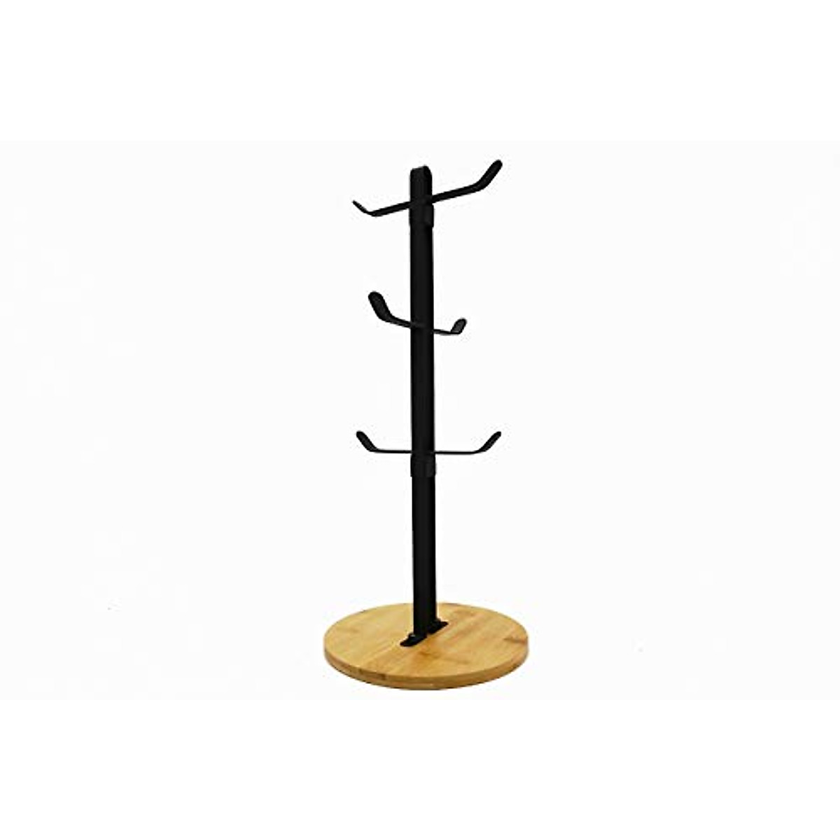 Countertop Mug Tree, 6 Mug Holder, Coffee & Tea Cup Storage Rack, Coffee Counter Bar Accessory & Kitchen Organizer- ShinYik Japanese Zakka Style with Bamboo Wood and Black Iron