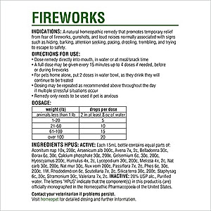 HomeoPet Fireworks, Safe and Natural Loud-Noise Anxiety Relief for Dogs, Cats, and Other Small Animals, Calming Care, 15 Milliliters