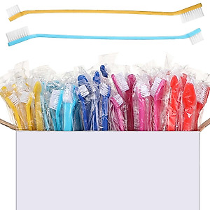 Nuenen 150 Pcs Dog Toothbrush Bulk Dual Headed Dental Soft Toothbrush Convenient Long Handle Dog Tooth Brush Puppy Toothbrush Individual Packaged for Cleaning Small to Large Dogs Cats Pets