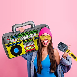 Cagemoga 20 Packs Inflatable Radio Boombox Inflatable Mobile Phone Inflatable Microphone 16 Inch Gold Foil Chain Balloons for 80s 90s Rappers Hip Hop Costume Party Decorations