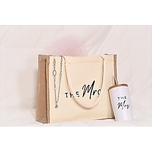 BACHES TO BRIDES The Mrs Tumbler & Tote Bag Gift Set- Stainless Steel Wine Tumbler with Lid & Straw- Travel Mug & Tote Bag for Women Perfect for Bride Gifts, Wedding & Engagements