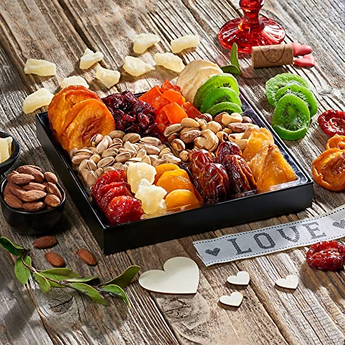 Dried Fruit & Mixed Nuts Gift Basket Easter Arrangement Platter, Gourmet Food Bouquet Birthday Care Package, Healthy Kosher Snack Box - Her Him - Snackberry (12 Variety)