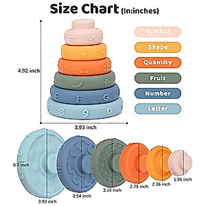 SYNPOS 6 PCS Baby Stacking Teething Toy, Stacking Nesting Toys, Soft Building Stacker Squeeze Toy, Baby Montessori Sensory Toys with Number, Fruit and Shape, Early Learning Toys for Toddlers 6 Months