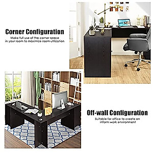 Tangkula 66" × 66" L-Shaped Desk, Corner Computer Desk with Drawers Keyboard Tray and Storage Cabinet, Home Office Desk, Sturdy and Space-Saving Computer Workstation