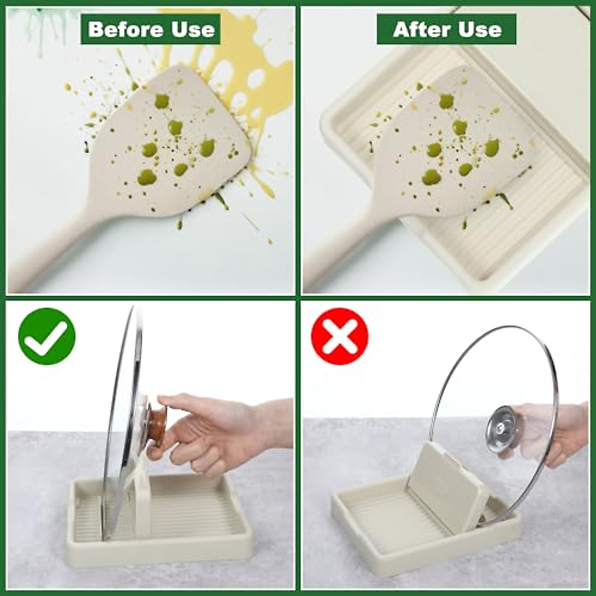 COMNICO Spoon Rest with Lid Holder, 1Pcs Spoon Rest for Stove Top Kitchen Utensil Rest Multifunction Kitchen Gadget Rack Cooking Accessories for Placing Spoons Pot lids Spatulas Utensils Ladle Tongs