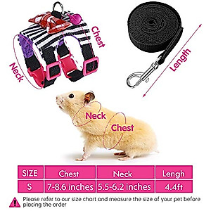 2 Pieces Hamster Harness and Leash Set for Walking, Small Guinea Pig Clothes with Bowknot Bell, No Pulling Comfort Padded Vest Striped for Guinea Pig Hamster Ferret, Small Animals (Blue, Black,S)