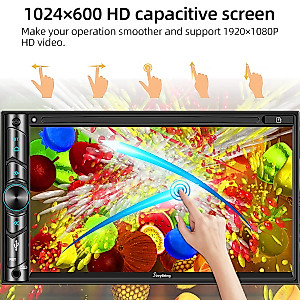 Double DIN CarPlay Multimedia Player, 7" HD Capacitive Touchscreen, Car Stereo with Backup Camera, Bluetooth, 16-Band EQ, Steering Wheel Controls, Mirror-Link, USB/SD Port, AM/FM Car Radio Receiver