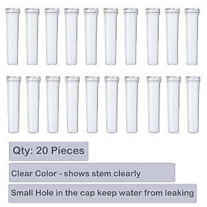 JFFX 20 Pcs Floral Water Tubes 2.8 Inch Clear Plastic Flower Vials with Caps for Flower Arrangement Decoration