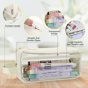 TOUCHCLOUD Large Capacity Pencil Case, Clear Handheld Multifunction Pencil Pouch Simple Stationery Bag Aesthetic Pen Bag for School Teen Girl Boy Office Adult