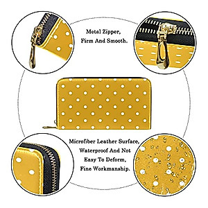 Wallet Leather Mustard Yellow White Polka Dot Leather Zip Long Purse