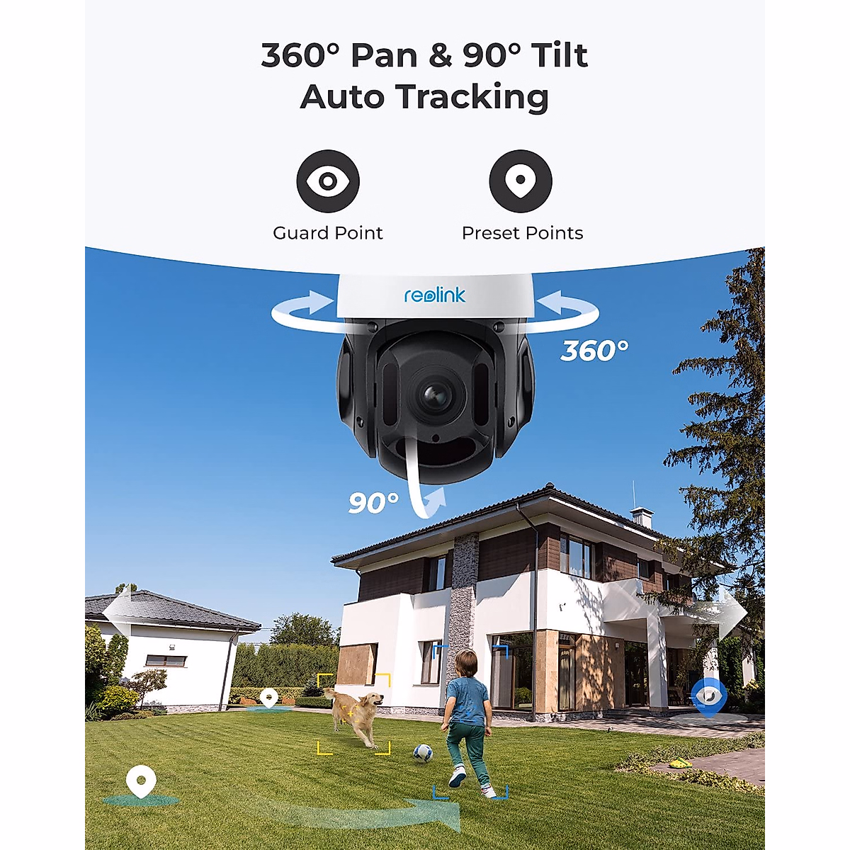 REOLINK 4K PTZ Security Camera System, 360 Degree View PoE Camera with 16X Optical Zoom for Outdoor Surveillance, Auto Tracks Human/Vehicle/Pet, Two-Way Talk, 260ft IR Night Vision, RLC-823A 16X