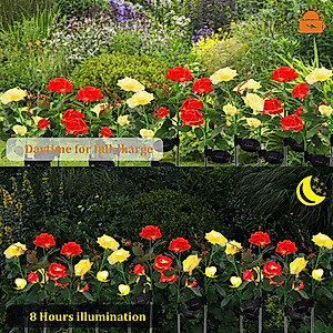 FORUP 2 Pack Solar Garden Stake Lights, Outdoor Solar Rose Flower Lights with 6 Rose Flowers, LED Rose Solar Powered Lights for Patio, Lawn, Garden, Yard Decoration (Red & Yellow)