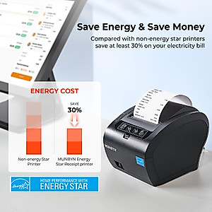 MUNBYN Bluetooth Thermal Receipt Printer P047, 80mm POS Printer, Thermal Printer with USB Serial Ethernet, Bluetooth, Support Android Windows PC Ubereats Do Not Support Paypal Doordash Grubhub(Black)