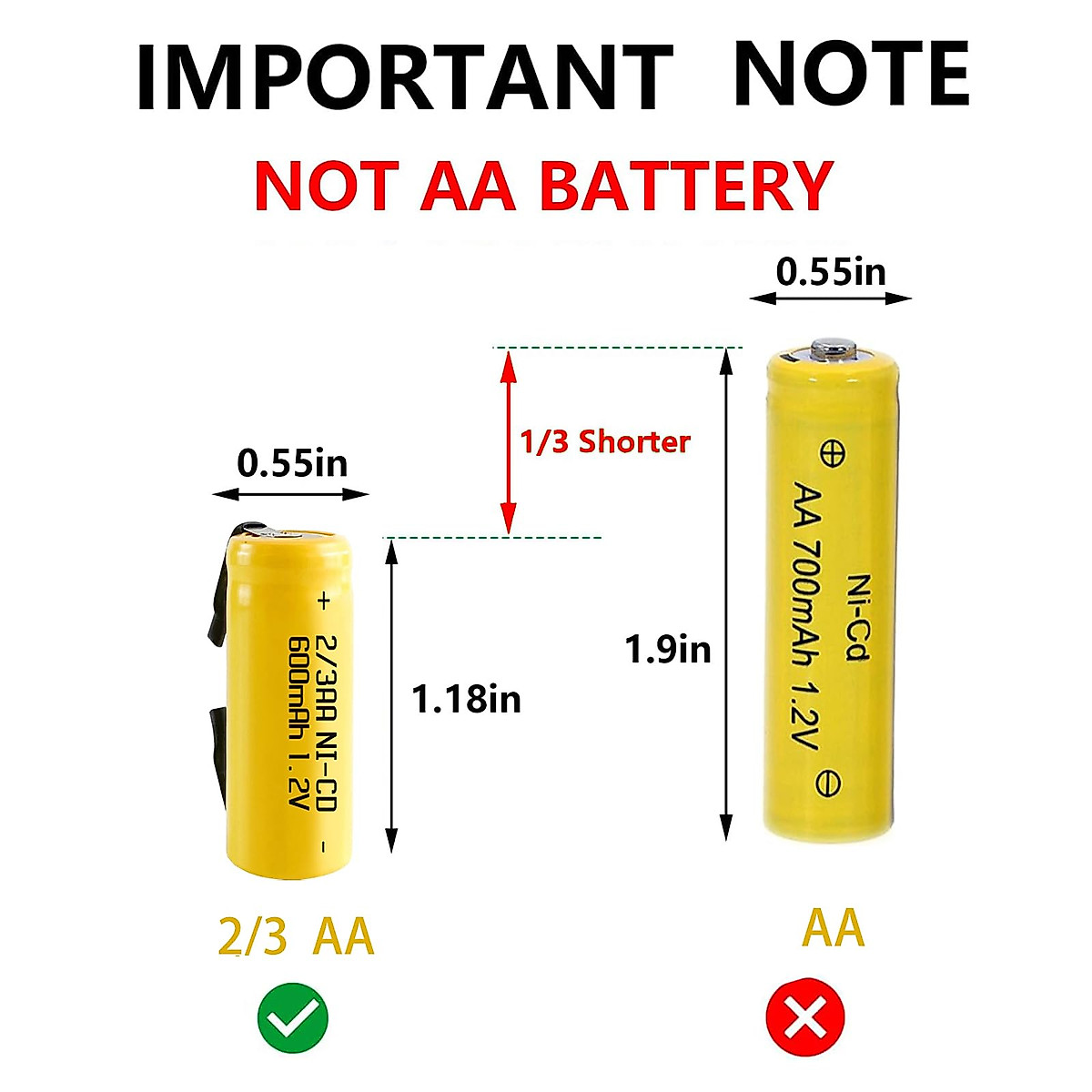 Odstore AA Ni-Cd 1.2V 2/3AA 600mAh Rechargeable Battery - 12pcs yellow