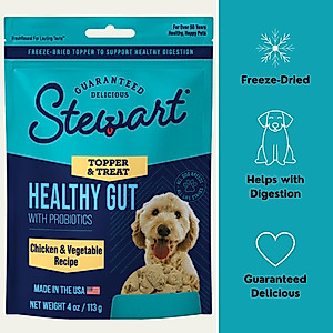 Stewart Freeze Dried Dog Food Topper, Healthy Gut, Chicken and Vegetable Recipe, 4 Ounce Pouch, Probiotics for Digestion