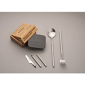 Outlery | Collapsible, Reusable Straw for Travel and Day Trips Stainless Steel Metal Straw with a Telescopic Portable Design BUNDLE WITH Outlery | Camping Utensils Foldable Travel Cutlery (Raw Silver)