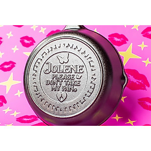 Lodge 8 Inch Dolly Parton Pre-Seasoned Cast Iron Stamped Skillet - Signature Teardrop Handle - Use in the Oven, on the Stove, on the Grill, or Over a Campfire - Jolene