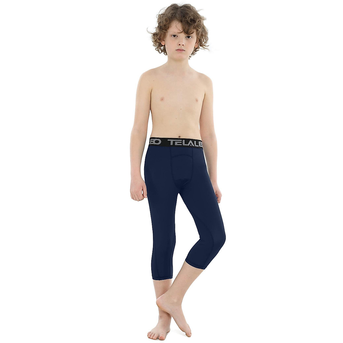 TELALEO 3/4 Boys Youth Compression Leggings Tights Base Layer Sports Running Capris Kids for Workout Training 3PACK S