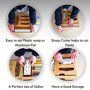 6 in1 Bamboo Ziplock Bag Organizer with Plastic Wrap Dispenser & Cutter – Compact drawer organizer for ziplock bags and foil – Ziplock Bag Storage Organizer for Gallon Quart Sandwich & Snack Bags (1)