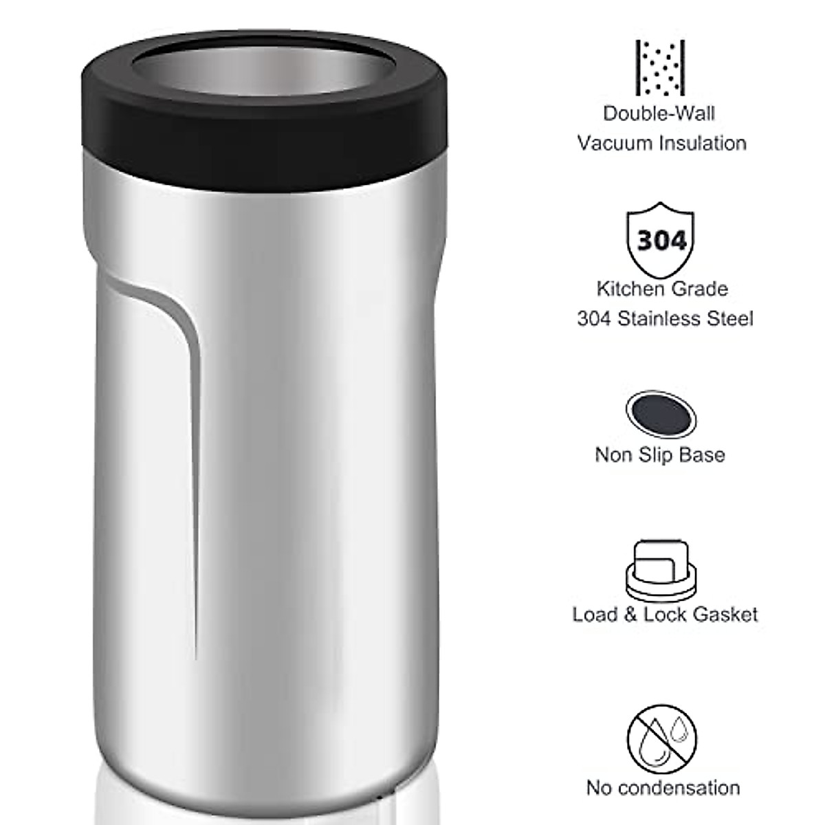 4-IN-1 Insulated Can Cooler with Lid - Newest Signice 12 Oz Stainless Steel Can Cooler Double Walled Vacuum Insulator for Skinny Tall Slim Can/Standard Regular Can/Beer Bottle (Aqua)