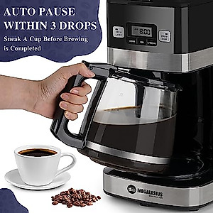 Megalesius Programmable Coffee Maker, 12 Cup Coffee Maker With Auto Shut Off, Drip Coffee Maker With 4-Hour Keep Warm, Glass Carafe, Reusable Filter, Anti-Drip System, Strong Brew, Black