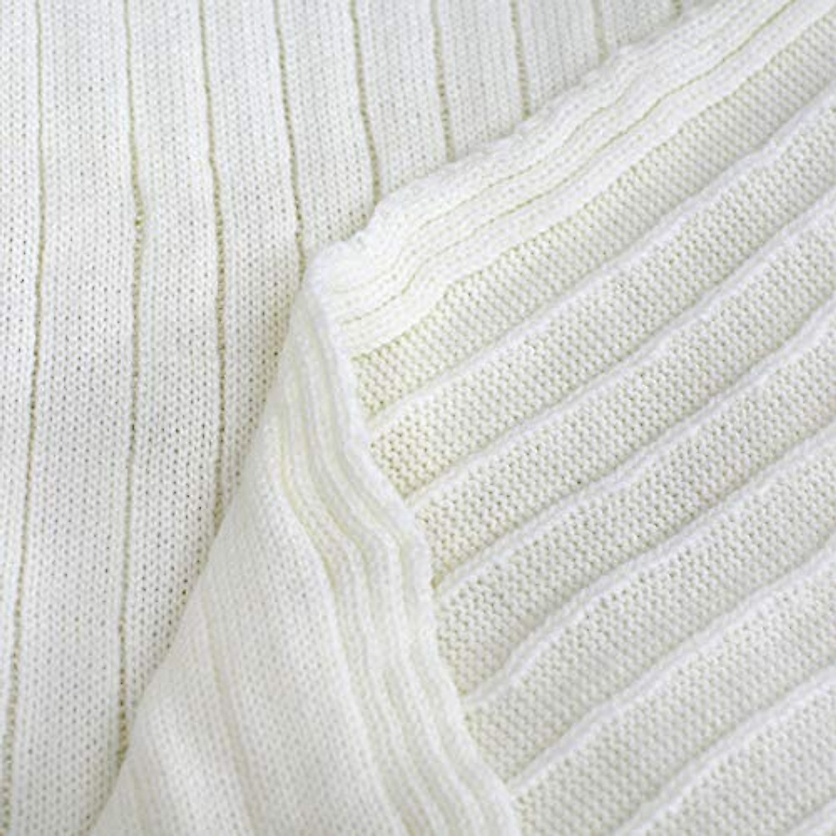 TEALP Pom Pom Blanket White Cotton Knitted Throw Blanket with Pom Poms (Cream White, 40''x60'')