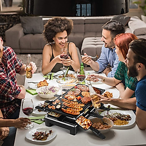 Raclette Table Grill, Techwood Electric Indoor Grill Korean BBQ Grill, Removable 2-in-1 Non-Stick Grill Plate, 1500W Fast Heating with 8 Cheese Melt Pans, Ideal for Parties and Family Fun (Black)