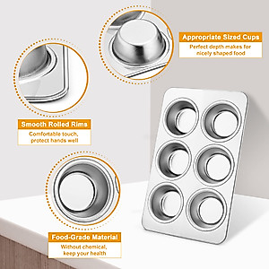LIANYU Muffin Cupcake Pan Set of 2, Nonstick Muffin Pans Tin 6 Cups, Stainless Steel Dessert Muffin Top Pan Tray for Baking Oven, & Dishwasher Safe