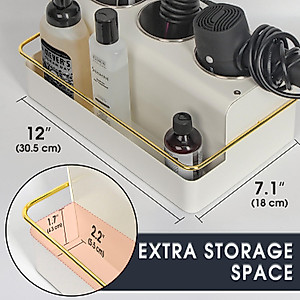 J JACKCUBE DESIGN Hair Tool Organizer, Metal Hair Dryer Holder Tray, Blow Dryer, Makeup, Bathroom Accessories, Vanity Countertop Storage Stand with 3 Stainless Steel Cups (White)- MK1029A