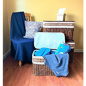 GUTZ Handcrafted Wicker Set of 3 Storage Handwoven Rattan Footlocker Basket Chest Home Organizers with Lids, Handles, Cloth Liner and Coconut Buttons, Jute Rope, and Raffia Weave Accent