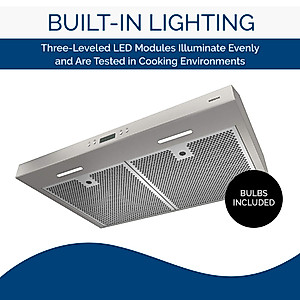 Broan-NuTone BCDJ136SS Glacier 36-inch Under-Cabinet 4-Way Convertible Range Hood with 3-Speed Exhaust Fan and Light, Stainless Steel