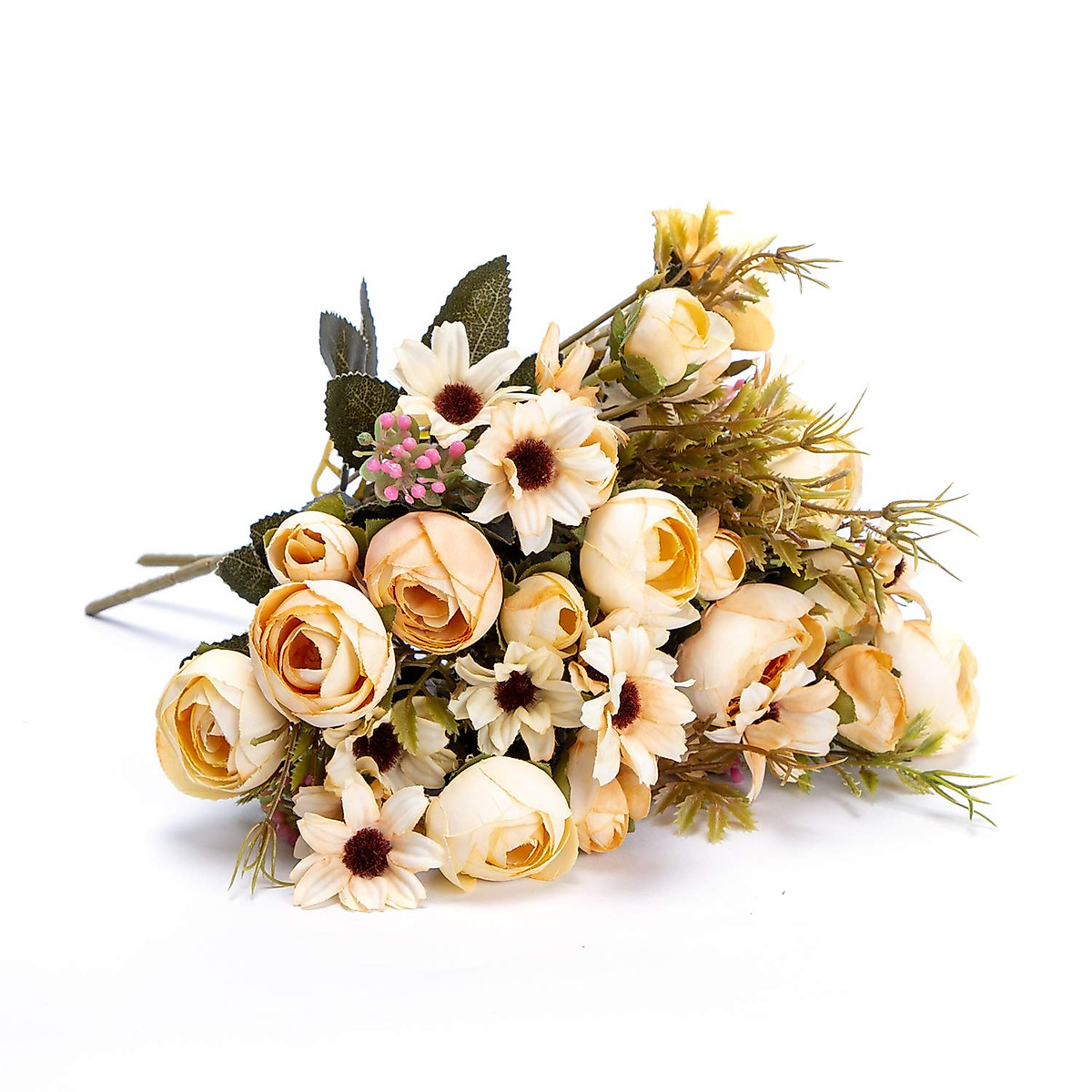 SimFre Artificial Flowers, Fake Flowers Artificial Pearl Bud Bouquet for Home Garden Party Wedding Decor and Table Centerpieces 3Pcs (Orange)