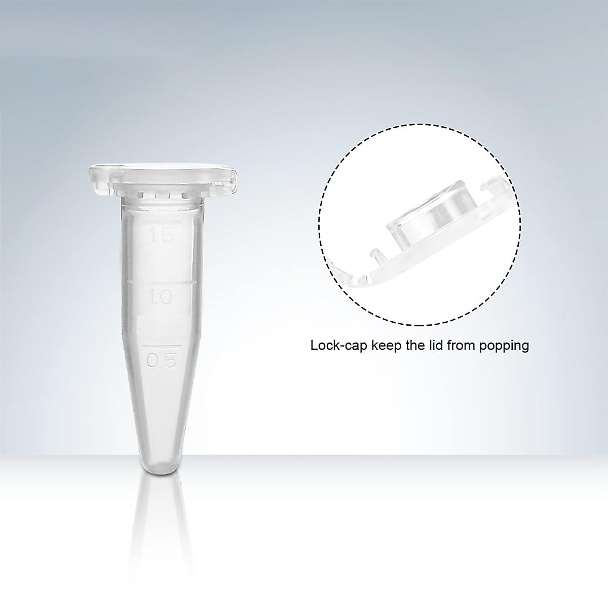 QOAEZK 1.5ML Micro Centrifuge Tubes,Clear Plastic Graduated Microcentrifuge Test Tubes with Attached Lid for Lab, EO Sterilized,Pack of 500pcs