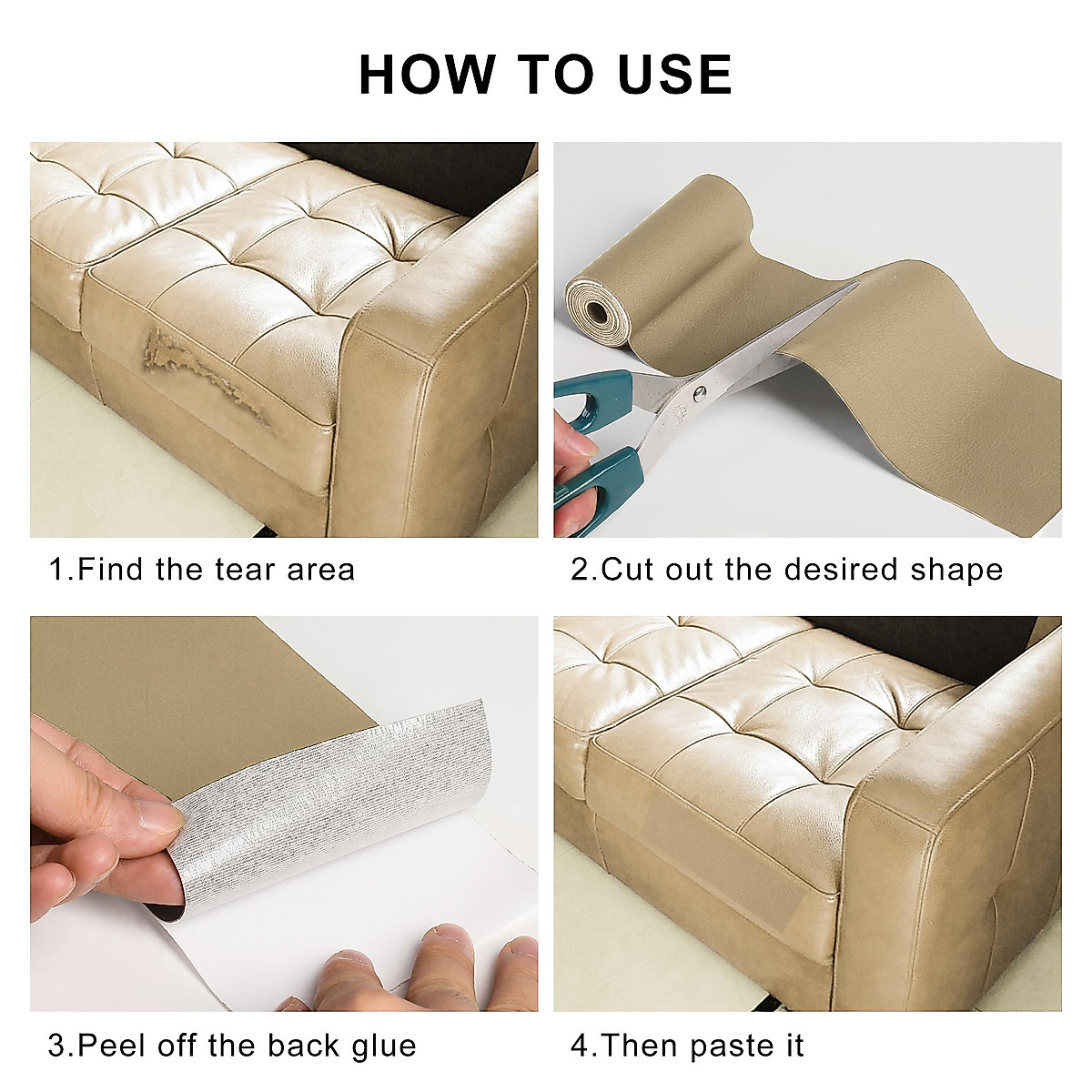 YAFCL Leather Repair Patch for Furniture, 4" x 63" Leather Repair Tape self Adhesive, Leather Repair Patch for couches car seat Sofa Jackets Handbags Medium Beige