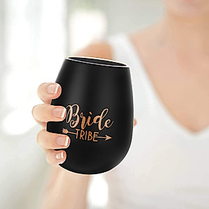 YYYJ Bachelorette Party Silicone Wine Cups, Bride Tribe & Bridesmaid Wedding Cups, Set of 10 for Bridesmaid Gift Party Favors (Black)