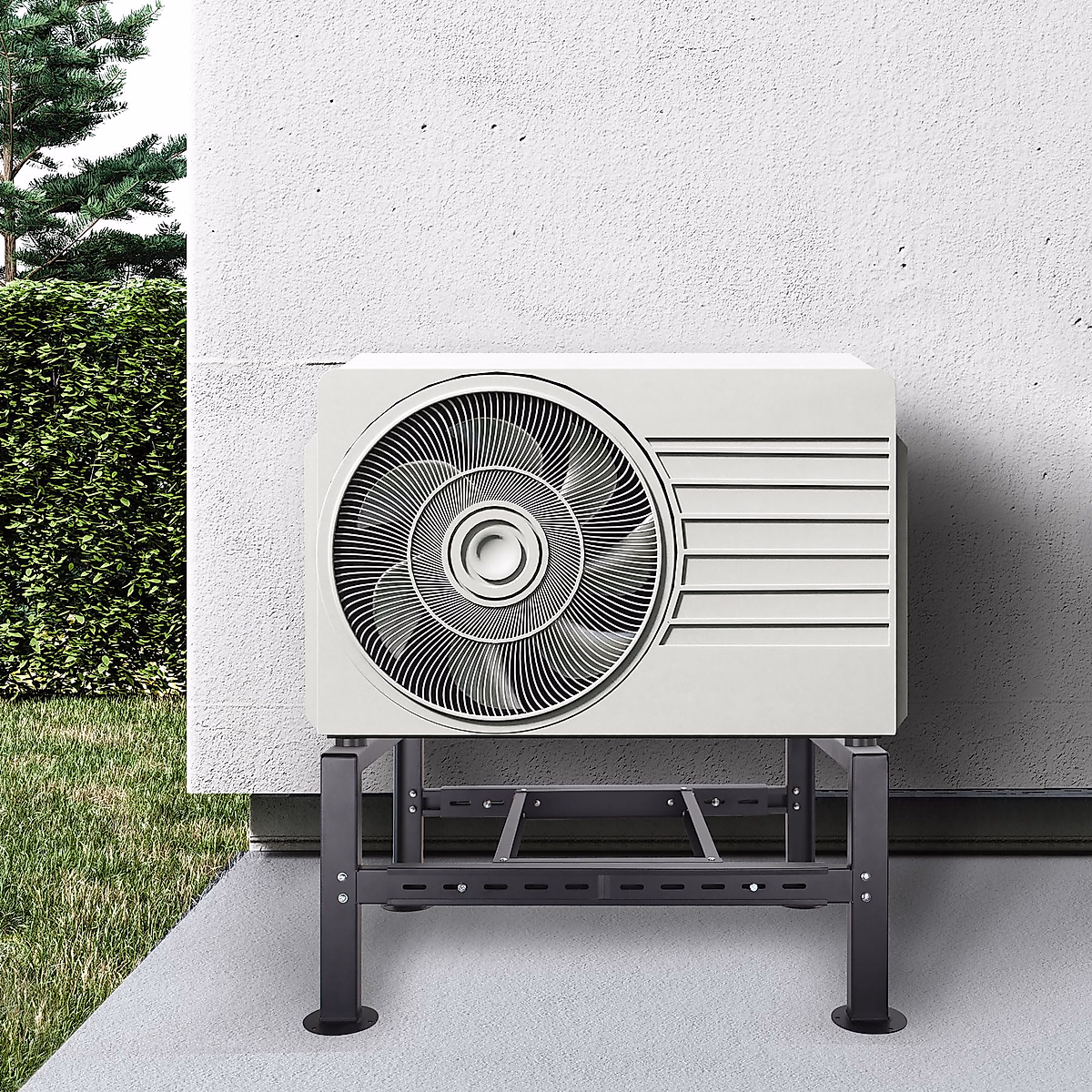 POPMOON Heavy Duty Condenser Stand Mini Split Stand for Air Conditioners Heat Pump System 14in Height, AC Stand Length Adjustable 29.5in to 45.3in Mini Split Ground Stand for 9000-60000BTU