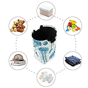 susiyo Teal Jellyfish Laundry Hamper Collapsible Laundry Basket Organizer Freestanding Waterproof Round Storage Bin for Bedrooms Nursery Dorm Clothes Toys Books