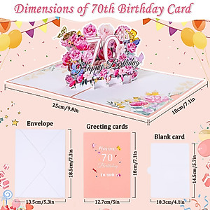 70th Birthday Card for Women, 70th Birthday Gift Greeting Card for Her, Mom, Wife, Grandma Flower Popup Happy Birthday Card with Blank Note and Envelope