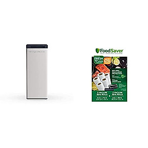 Frigidaire EFRF696-AMZ Upright Freezer 6.5 cu ft Stainless Platinum Design Series & FoodSaver 8" and 11" Vacuum Seal Rolls Multipack, Make Custom-Sized BPA-Free Vacuum Sealer Bags, Multi-Pack, Clear